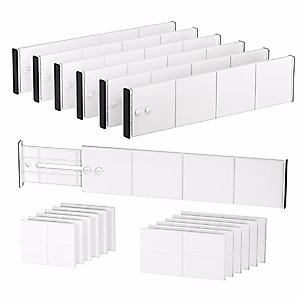 ARSTPEOE Drawer Dividers with 12 Inserts,16.9-23", Drawer Dividers for Clothes, Expandable Kitchen Drawer Organizer,Adjustable Drawer Separators for Bedroom Bathroom Dresser (6 Pack)