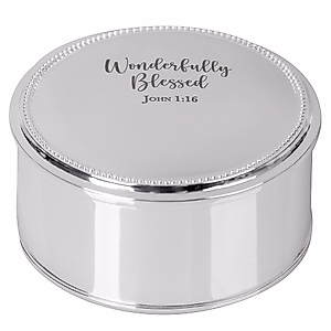 Round Jewelry Mirror Polished Trinket Box - Christian Keepsake for New Born Babies to Celebrate Baptism, Catholic First Communion Rosary Necklace Eucharistic Box Metal