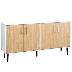 SEASD Kitchen Sideboard with 4 Door Adjustable Shelves and Metal Legs Living Room Dining Room Auxiliary Furniture