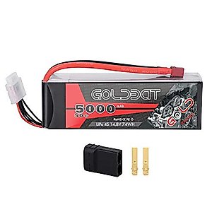 GOLDBAT 4S 5000mAh 14.8V 50C LiPo RC Battery with Deans Plug and Tracxas Connector Softcase for RC Evader BX Car RC Truck RC Truggy RC Heli Airplane Drone FPV Racing