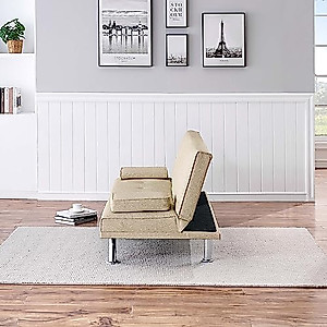 KNAMOTL 67" Double Folding Sofa Bed with Coffee Table, Modern Multifunctional Leather Sofa Chair with Metal Leg and Removable Armrests for Living Room Small Space Living (Beige)