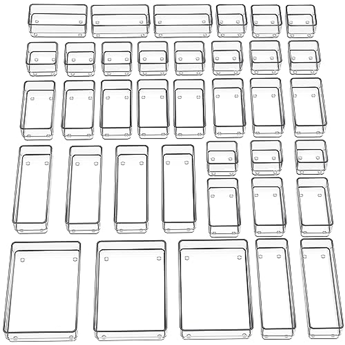 SMARTAKE 37-Piece Drawer Organizer with Non-Slip Silicone Pads, 4-Size Desk Drawer Organizer Trays Storage Tray for Makeup, Jewelries, Utensils in Bedroom Dresser, Office and Kitchen (Clear)