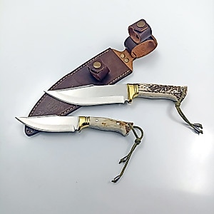 2 Pieces Stag Antler Hunting Knife Set , Deer Antler Camping Knife , Full Tang Blade Knife , Tactical Fixed Blade , Survival Knife , Knives Men