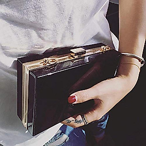Women Cute Clear Acrylic Box Clutch Bag Transparent Approved Crossbody Purse Evening Bag Shoulder Clutch (Black)