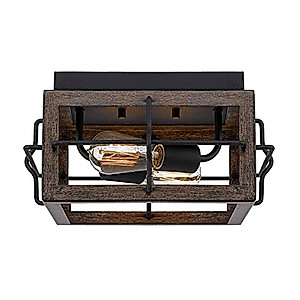 Tawson Amos Modern Farmhouse 2-Light Flush Mount Ceiling Light with Wood Shade for Hallway, Entryway, Passway, Dining Room, Bedroom, Garage, Kitchen Island, Balcony Living Room