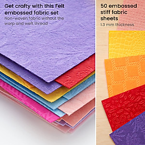 ARTEZA Craft Felt Sheets, 8.3 x 11.8 Inches, Set of 50, 5 Patterns, 10 Classic Colors, Stiff Non Woven Felt Fabric for Sewing and DIY Projects
