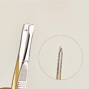 Tvoip 3Pcs Eyebrow Tweezer Golden Stainless Steel Slant/Flat Tip Curved Forceps Hair Removal Cosmetic Makeup Tool Kit Face Trimmer