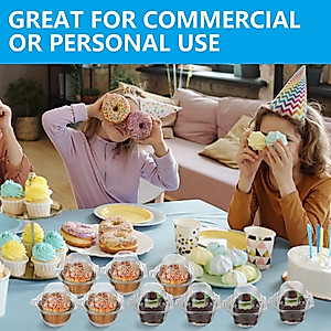 Meanplan Single Cupcake Containers Disposable Individual Cupcake Boxes Plastic Cupcake Holder Stackable Cupcake Carriers Clear Cupcake Domes with Connected Lid for Food Wedding Baby Shower (200 Pcs)