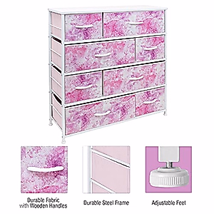 Sorbus Dresser for Kids Bedroom 8 Drawers - Storage Organizer Closet Furniture Chest for Girls & Boys, Nursery, Playroom, Clothes, Toys - Steel Frame, Wood Top, Fabric Bins (Tie-dye Pink)