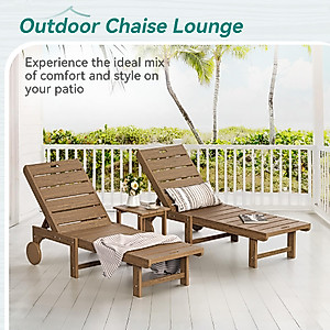 Homenjoy Chaise Lounge Chair Outdoor, HDPS Material, Outdoor Pool Lounge Chairs with 5-Position Backrest, Patio Lounge Chair with Wheels for Outside, Poolside, Beach, Backyard, Brown