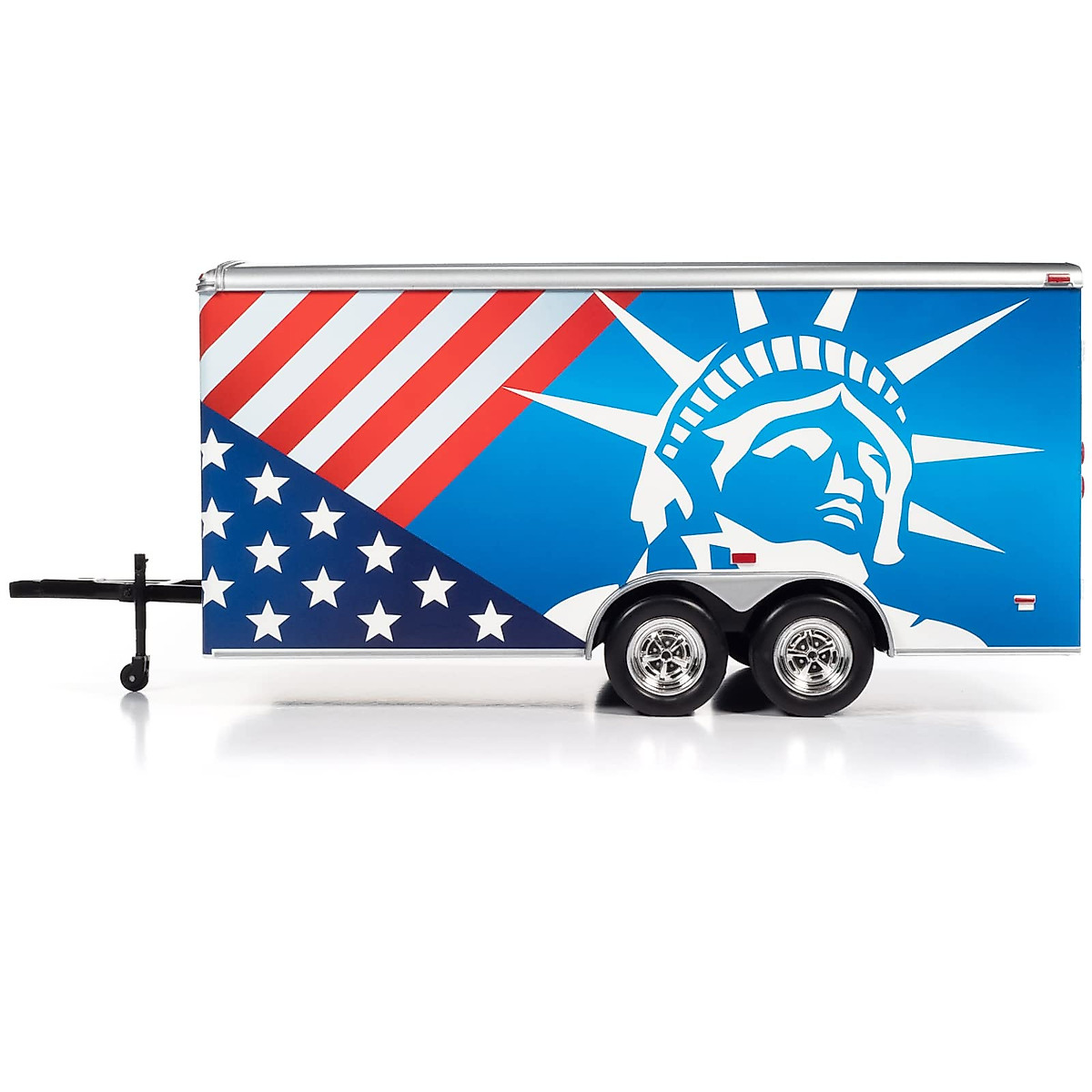 Auto World Diecast Four Wheel Enclosed Car Trailer Patriotic with Graphics for 1/18 Scale Model Cars by Autoworld AMM1284