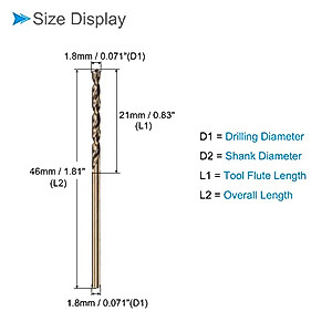 CoCud Twist Drill Bits, 1.8mm Drilling Diameter, Titanium Coated High Speed Steel 6542 Straight Round Shank - (Applications: for Stainless Steel Alloy Metal), 6-Pieces