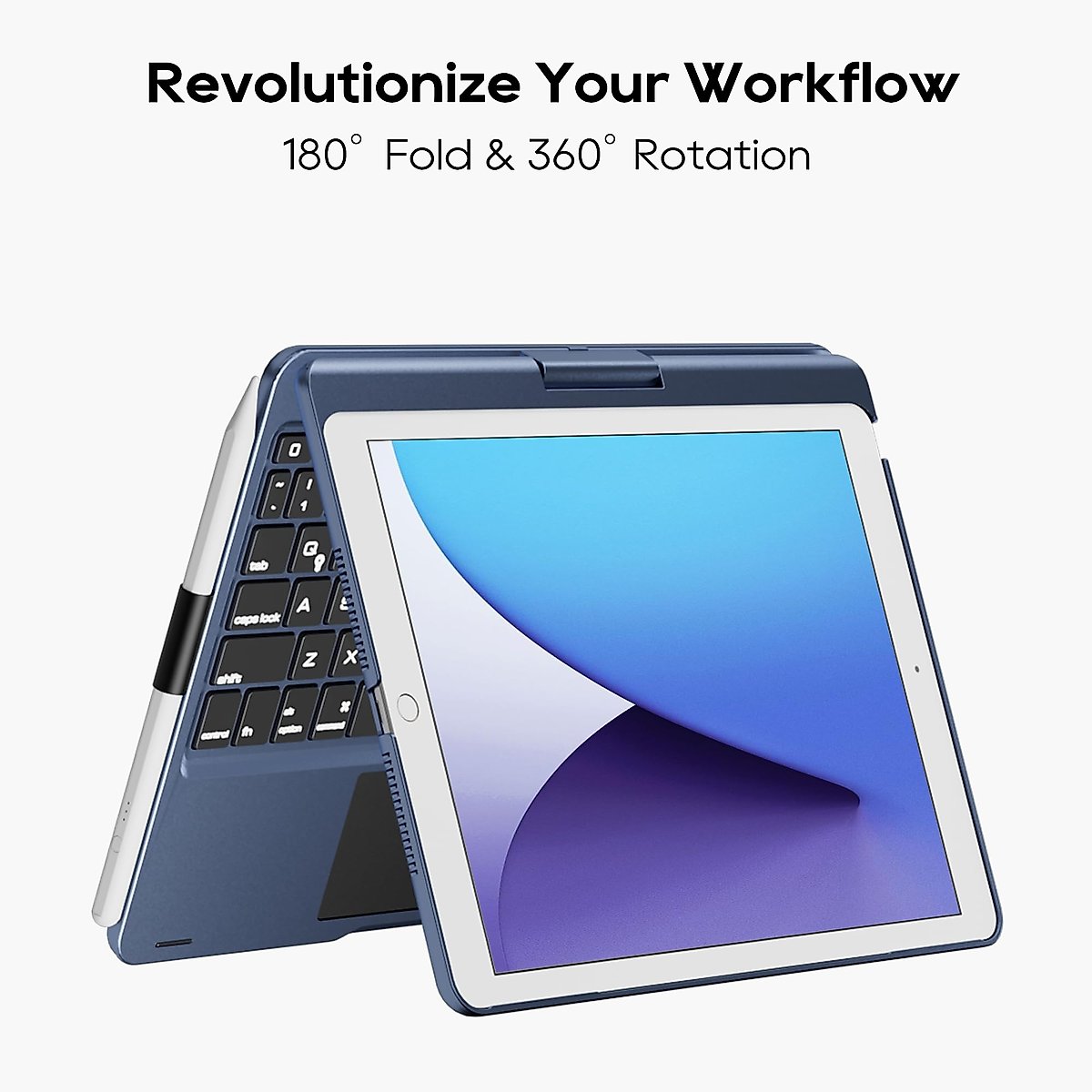 edaiser Swivel Keyboard Case for iPad 10.2 inch 9th 8th 7th, iPad Air 3rd and iPad Pro 10.5 2nd Generation: Wireless Rotatable Cover, Pencil Holder, Smart Trackpad, RGB Backlit, Metallic Blue