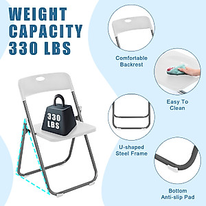 Kigley 12 Pack Folding Plastic Chair with 330lb Capacity Stackable Folding Chair Portable Metal Foldable Chair Fold up Event Chairs for Wedding Party Office Dining Supplies Indoor Outdoor (White)