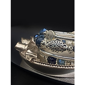 FULU AUTUMN Stackable Beaded Bracelets for Women Boho Wrap Silver Bracelet Layered Fashion Jewelry Gifts for Her(Blue)