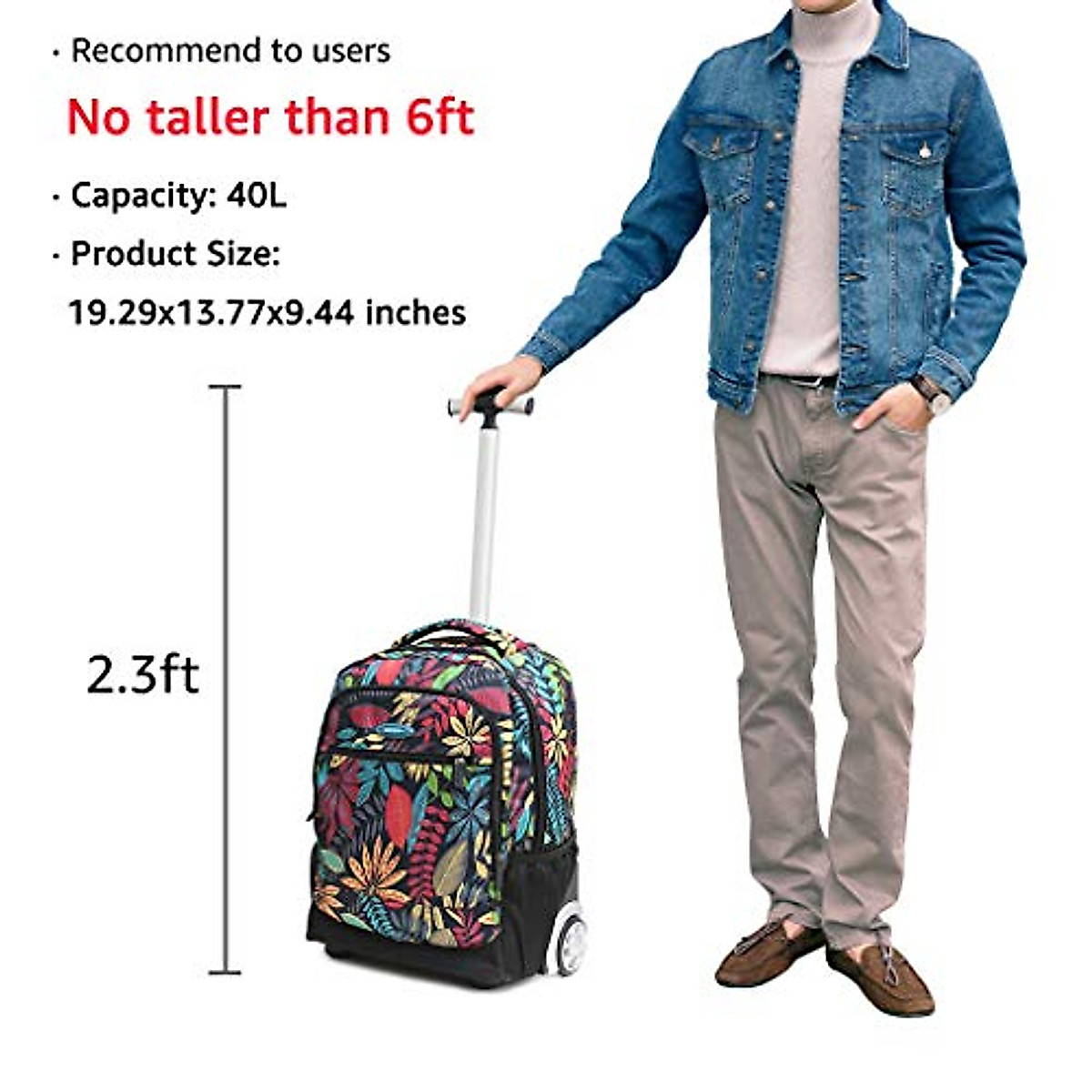 Dokin 18 Inches Lightweight Wheeled Rolling Backpack/School Bag/Laptop/Travel Luggage for Students & Kids,40L Black