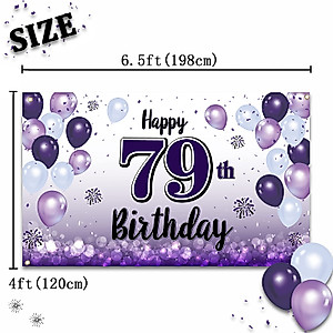 LASKYER Happy 79th Birthday Purple Large Banner - Cheers to 79 Years Old Birthday Home Wall Photoprop Backdrop,79th Birthday Party Decorations.