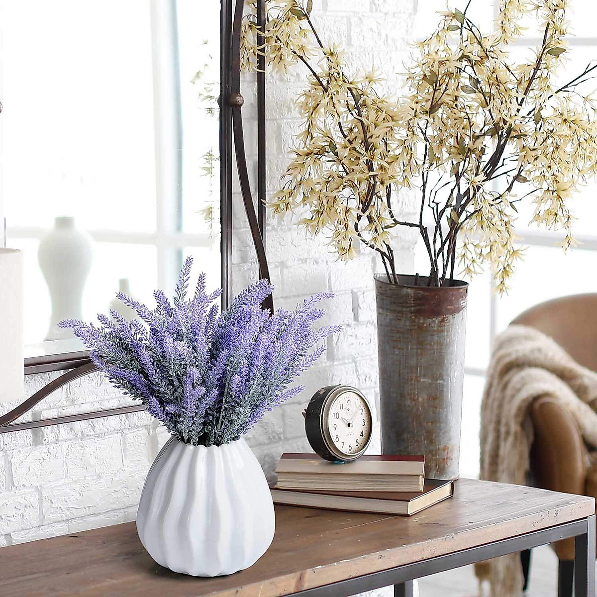 Veryhome 8 Bundles Artificial Flowers Outdoor Lavender Bouquet Fake Lavender Plant for Wedding Home Garden Decor