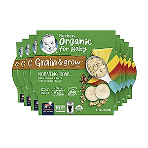 Gerber Organic Grain & Grow Morning Bowl, Oats, Red Quinoa & Farro with Tropical Fruits, 4.5 Ounce (Pack of 8)