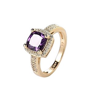 Cutesmile 18K Gold Filled Princess Cut Purple CZ Crystal Ring (10)
