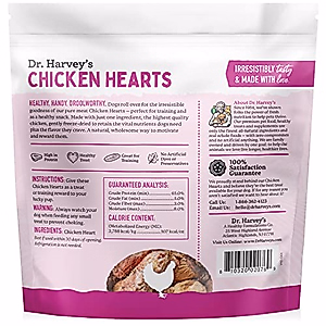 Dr. Harvey's Chicken Hearts Freeze Dried Training Dog Treats with Real Chicken Hearts for Dogs, 7 Ounces
