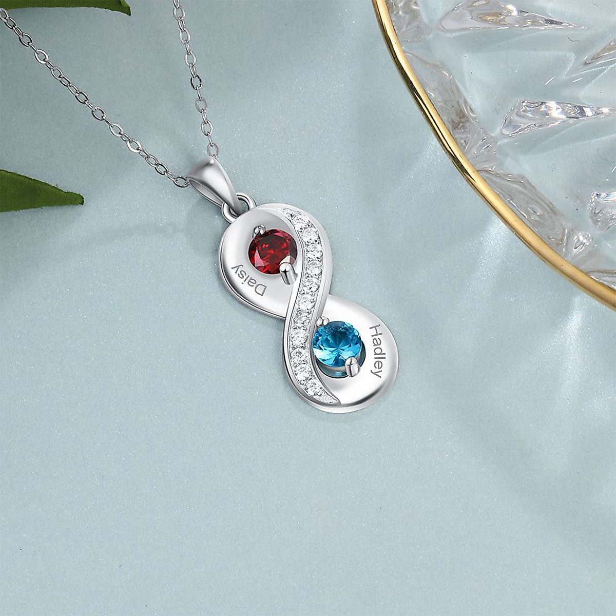 CTIEIP Sterling Silver 1/7 cttw Diamonds and Crystal Birthstones Infinity Necklace for Women(G-H Color, I2-I3 Clarity)