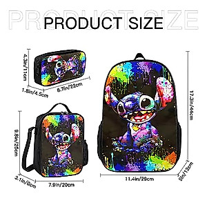 DESHOES 3PCS Anime Backpack 17 Inch School Backpacks With Lunch Box Pencil Case Set Casual Daypack Travel Stuff Insulated Tote Bag Bookbag For Kids Girls Boys Adults Women Men Gifts