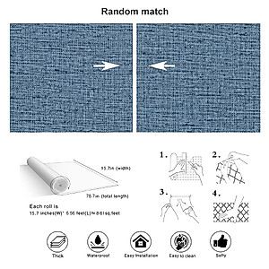 Akywall Blue Peel and Stick Wallpaper Linen Contact Paper for Cabinets Countertops Waterproof Grasscloth Wall Paper for Bedroom Stick on Wallpaper Textured Self Adhesive 78.7in