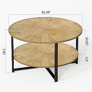 3imothrix Round Wood Coffee Table, Coffee Table with Storage Open Shelf, 31.49 inch 2 Tier Solid Wood Veneer Circle Coffee Table for Living Room (Coffee Table)