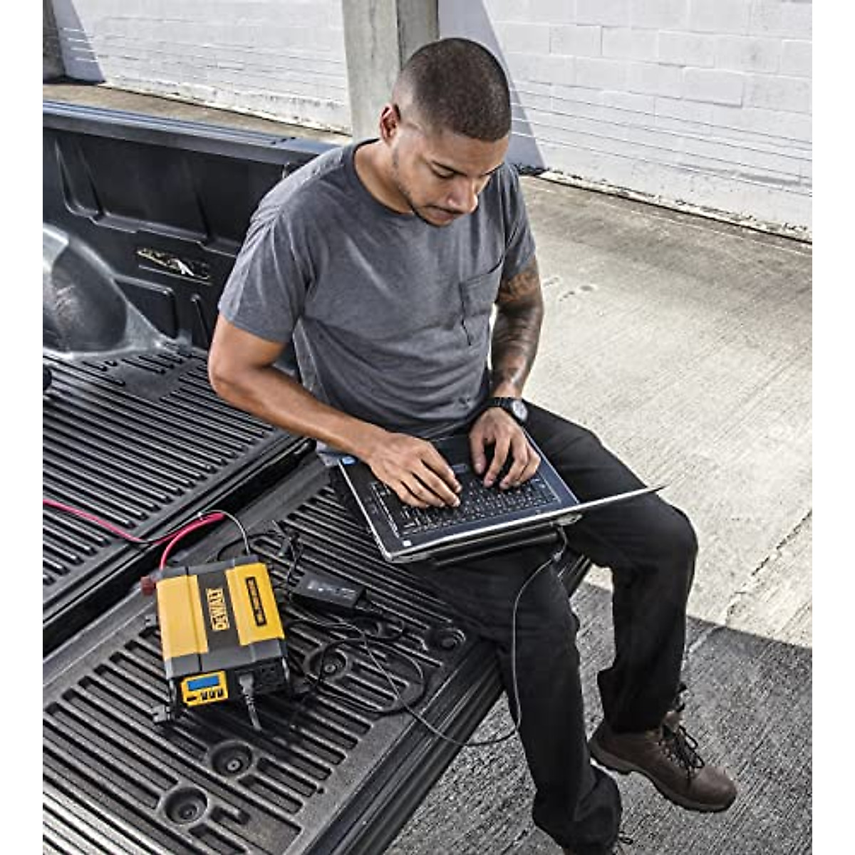 DEWALT DXAEPI1000 Power Inverter 1000W Car Converter with LCD Display: Dual 120V AC Outlets, 3.1A USB Ports, Battery Clamps