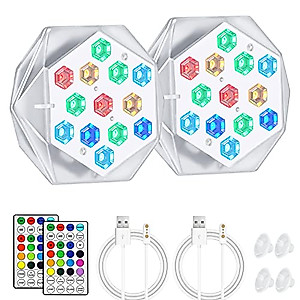 FTUREERA Pool Lights, Rechargeable Submersible Pool Lights with Remote, Silicone Suction Cup, 16 Color Changing, 4 Colour Modes RGB LED Lights for Bathtub, Shower,Hot Tub, Spa, Party (2 Pack)
