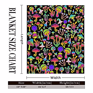 Color Mushroom Blanket for Women Men, Fuzzy Soft Fleece Flannel Mushroom Blankets for Bed Sofa Couch Lovers Gift, Lightweght Cozy Blankets for Travel Camping Hiking 50"x 60"