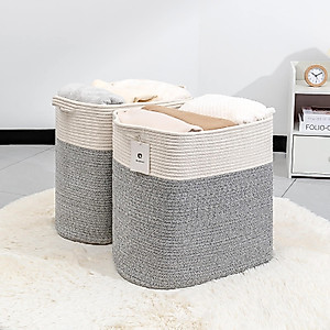 Laughbird Tall Storage Bins Rectangle Basket Cotton Extra Large Toy Storage Hamper Rectangular with Handles,Decorative Blanket Laundry Basket for Living room,Dog Baskets Large Basket for Toys 2 pack
