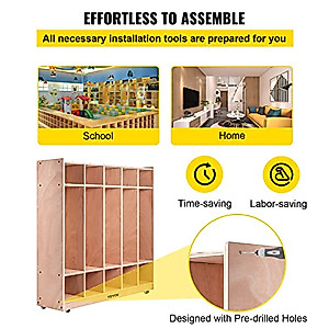 Happybuy 5-Section Classroom Coat Locker, 15mm Thickness Cubbies for Classrooms, Classroom Cubbies, Classroom Furniture with 4 casters for Home, School, Kindergarten