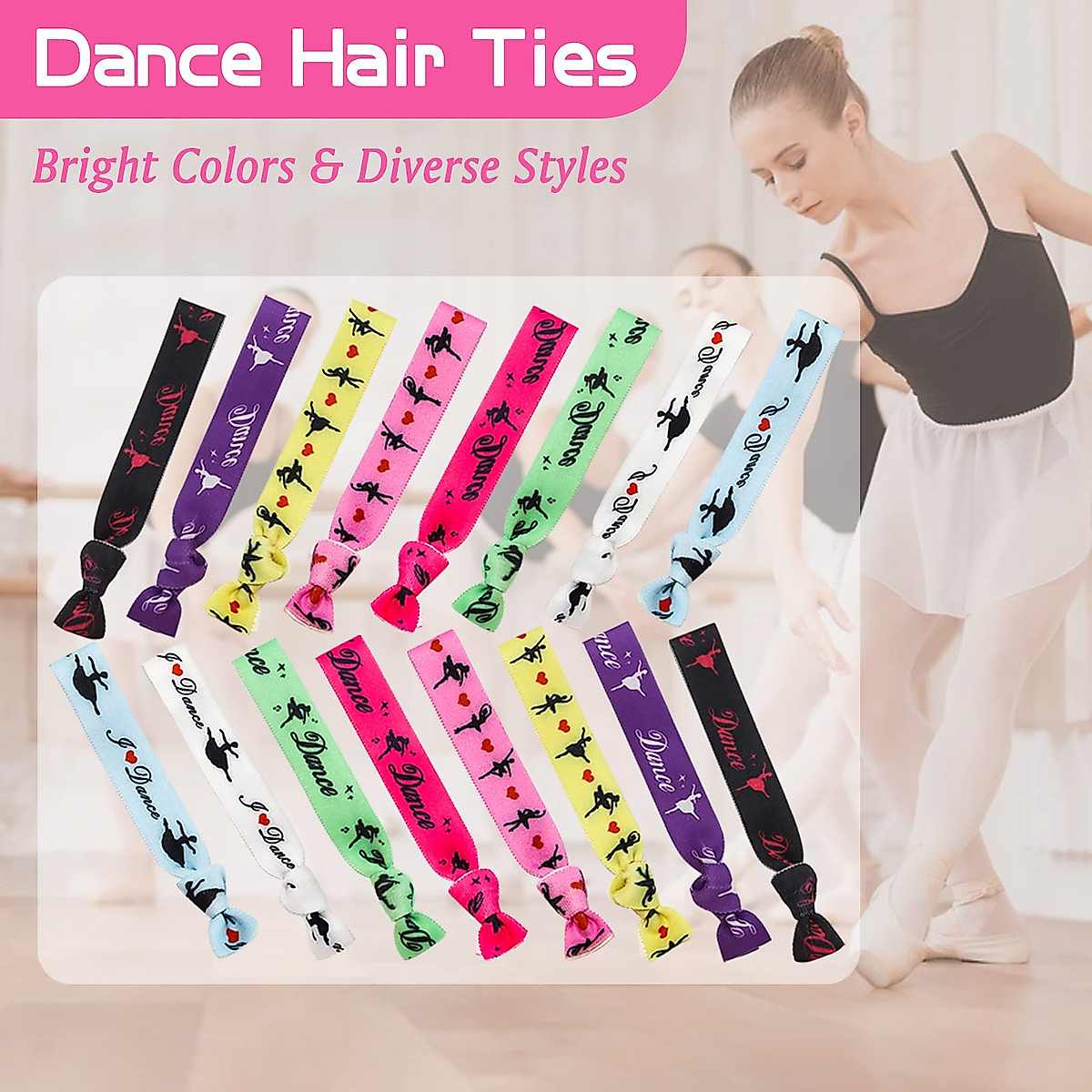 BEDSIFV Dance Makeup Bags, 24pcs Dance Gifts for Girls 4 Dancer Makeup Bags 16 Hair Ties 4 Wish Bracelets Personalized Dance Stuff for Dancer Dance Teacher (I Love Dance)