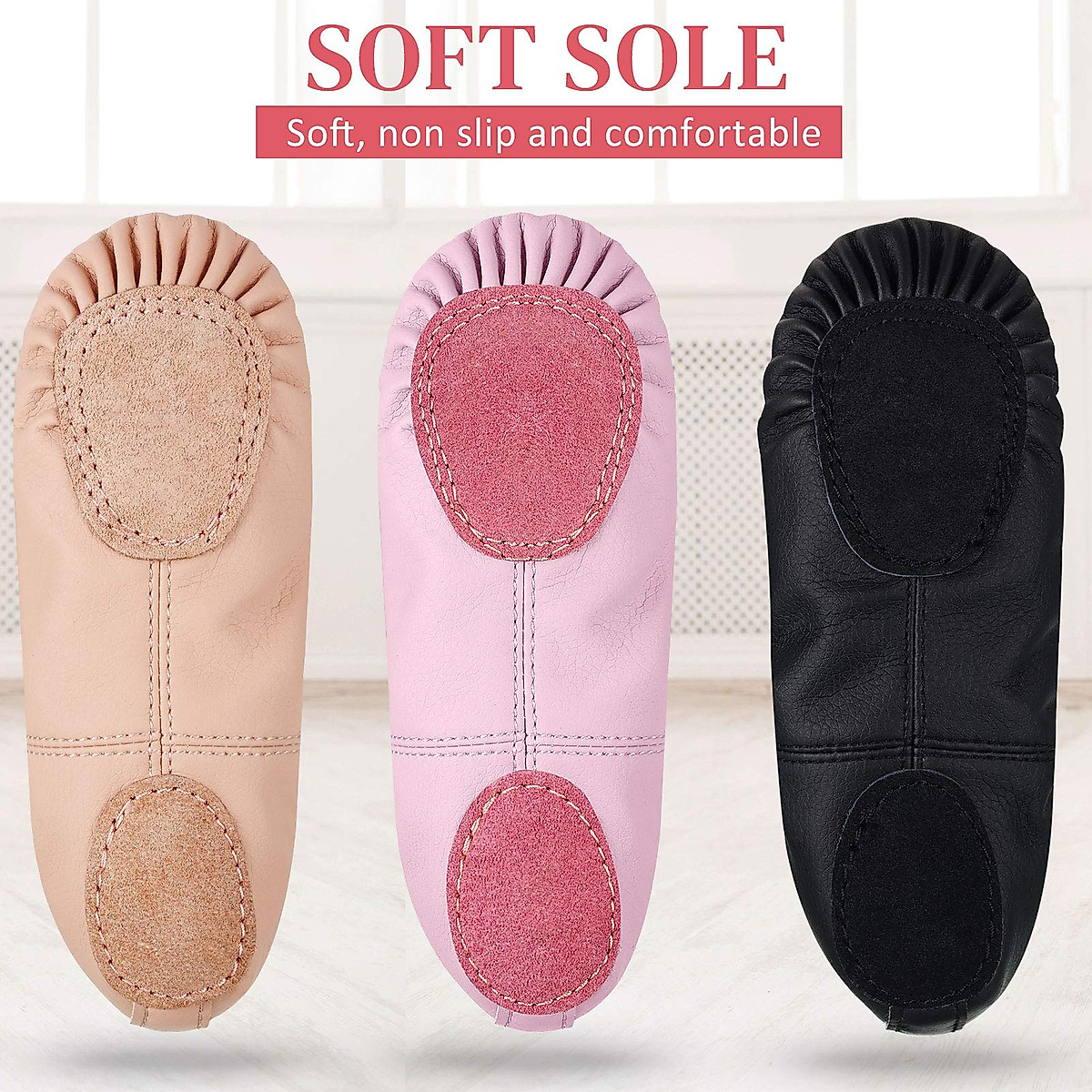 SATINIOR 3 Pairs Ballet Shoes for Practice Shoes Yoga Shoes 3 Colors Ballet Slippers Flats for Dancing(13 Little Kid)