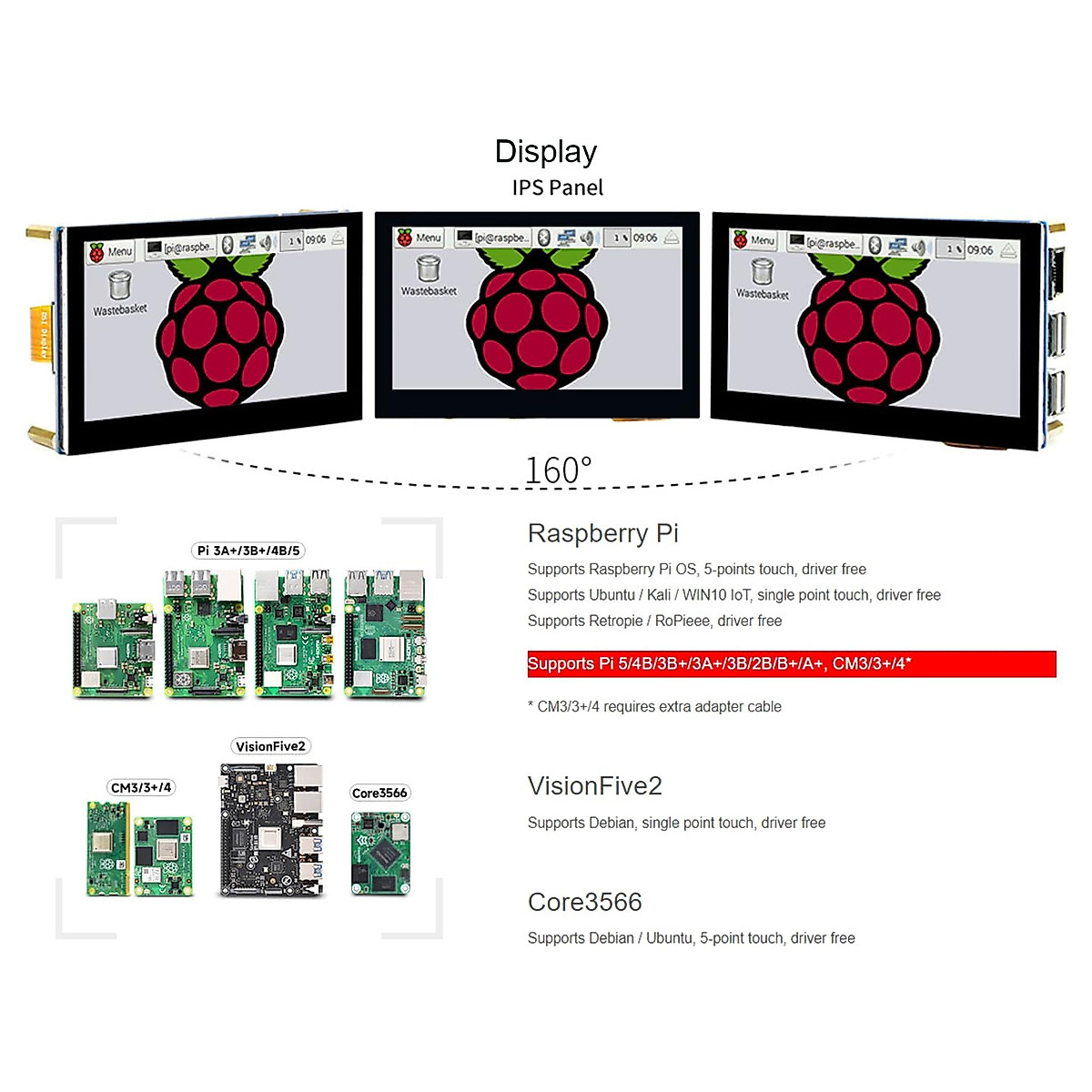 waveshare 4.3 inch DSI LCD Display for Raspberry Pi 4B/3B+/3A+/3B/2B/B+/A+/Compute Module 3+/3/4, 800×480 Touchscreen Capacitive IPS Screen Monitor, Support Raspbian/Ubuntu/Kali /WIN10 IoT/Retropie