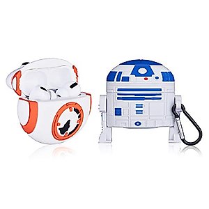 Jowhep Case for Airpod Pro 2019/Pro 2 Gen 2022 Silicone Carton Design Cute Cover Fashion Funny Kawaii Skin Shell for Airpods Pro Cases with Keychain for Girls Boys Kids, Blue White Robot 2 Packs