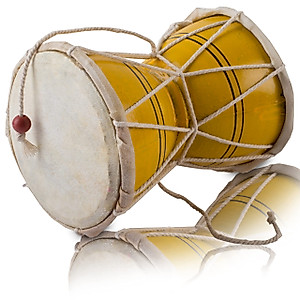 Handmade Wooden & Leather Classical Indian Folk Dumroo Damroo Damaru Hand Drum Set Percussion Decorative Collectible Showpiece World Musical Instruments (Yellow)