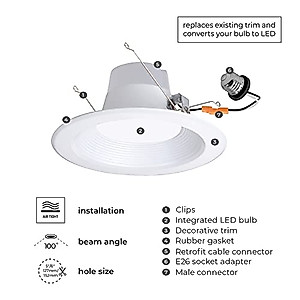 Globe Electric 50079 Wi-Fi Smart 5"/6" LED Retrofit Recessed Light, No Hub Required, Voice Activated, 11 Watts, Multicolor Changing RBG, Tunable White 2000K - 5000K, 700 Lumens, E26 Adaptor Included