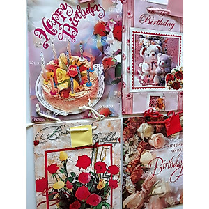 Birthday Gift Bags 4 Assorted Designs 12 Gift Bags in Pack, 10.5" x 8" Glossy Finish