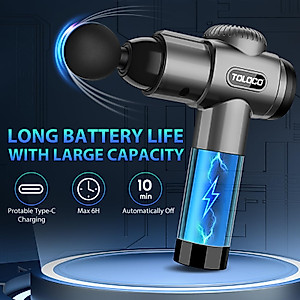 TOLOCO Massage Gun, Deep Tissue Back Massager for Athletes with 10 Massage Heads, Electric Muscle Percussion Massager for Any Pain Relief, FSA and HSA Eligible, Grey