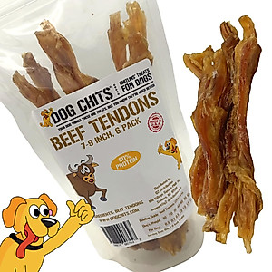 Dog Chits Beef Tendons for Dogs and Puppies | Large 7-9-inch | Odor Free | All Natural, Treats | Hardy Chew for Large and Small Dogs | Premium Grass Fed Beef | 6 Pack