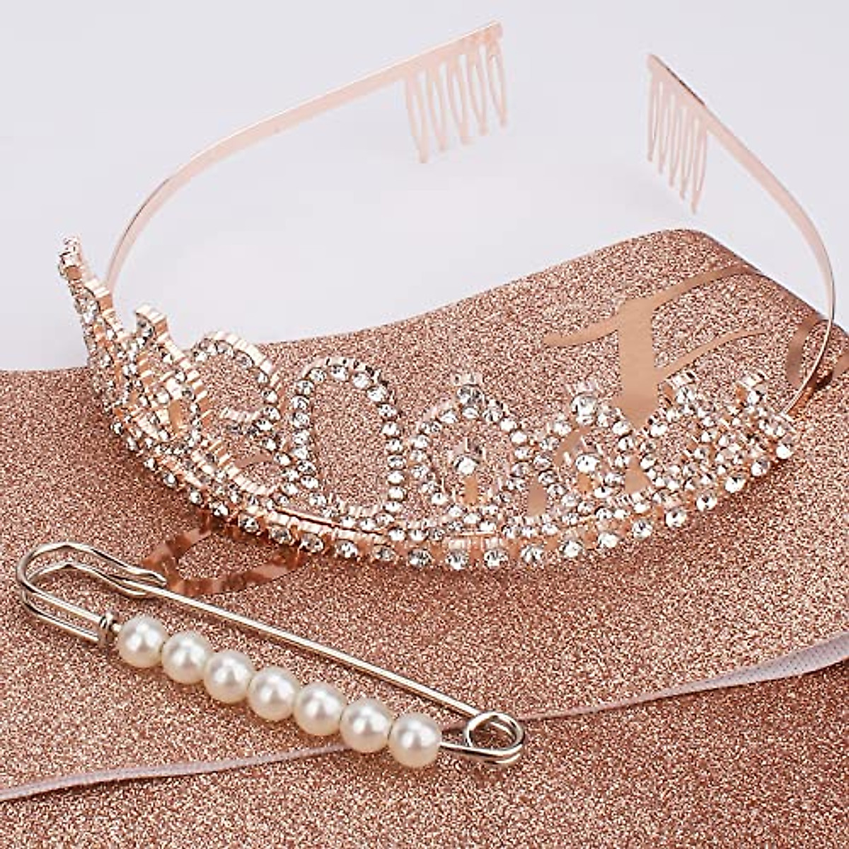CAVETEE Rose Gold 30 & Fabulous Birthday Sash and Crown 30th Birthday Tiaras and Sash Set for Women Birthday Decorations Birthday Queen Crowns Tiaras for Women
