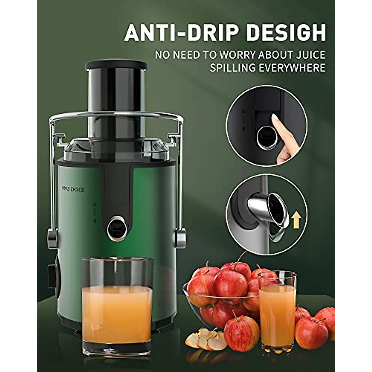 MAMA'S CHOICE Juicer Machine, 800W Juice Extractor with 3'' Big Mouth, 3 Speed Centrifugal Juicer for Whole Fruit Vegetable, Easy to Clean, Non-Slip Feet, BPA-Free