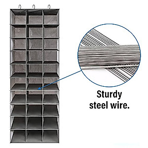 coastal rose Hanging Shoe Closet Organizer, 30 Sections Hanging Closet Organizers and Storage Shelves with 6 Mesh Pockets, Space Saving Shoe Rack Holder Hanger, Grey