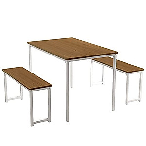 Bonzy Home Dining Table Set for 4, 43" Kitchen Table Set with 2 Benches Space Saving Dining Room Table Set for Apartment Small Space