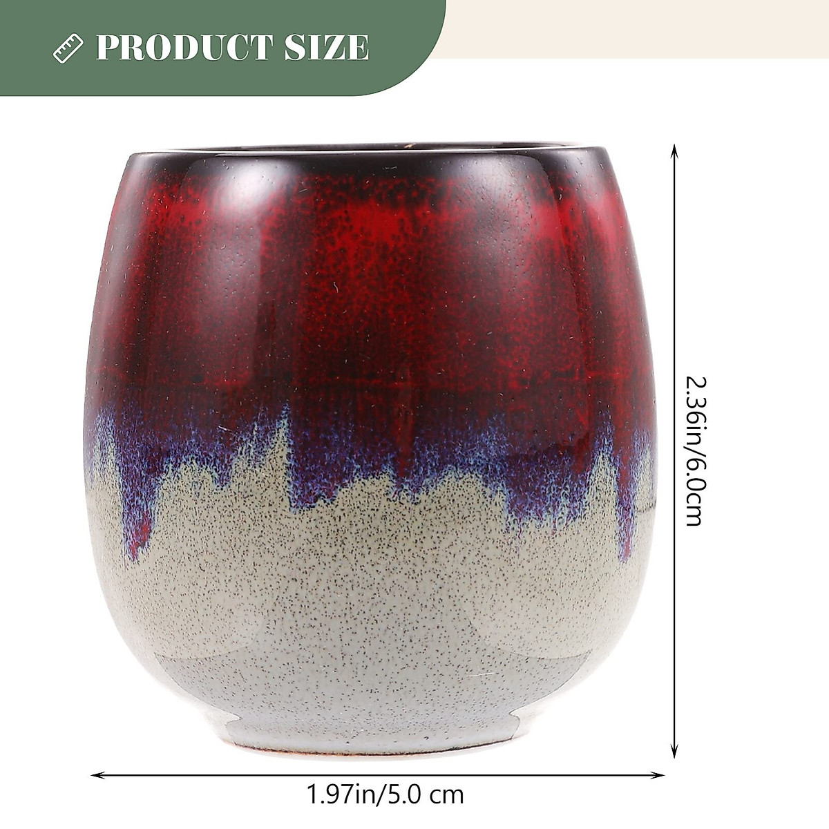 Didiseaon Handleless Ceramic Cup Ceramic Kiln-change Espresso Cup Small Coffee Cup Chinese Kung Fu Tea Cup Vintage Pottery Teacup Tasting Cup 80ml Red Asian Tea Cup