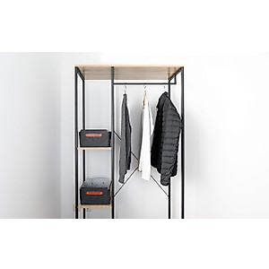 Miqio Storage Bin for Shelves | Felt and Leather | Set of 4 Boxes 12x10x6 | Rectangle Closet Baskets Foldable Box with Handles, Gray Storage Bins, Storage Boxes for Home Office Car Dormroom