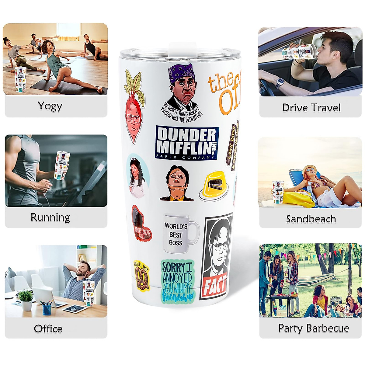 CALFEE The Office 20oz Tumbler with Lid, Stainless Steel Vacuum Insulated Double Wall Travel Tumbler Coffee Cup Keeps Drinks Cold&Hot The Office Merchandise TV Show Gifts, White, BZ00001